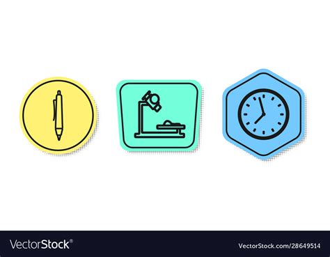 Set Line Pen Microscope And Clock Colored Shapes Vector Image