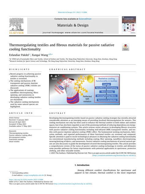 Pdf Thermoregulating Textiles And Fibrous Materials For Passive Radiative Cooling Functionality