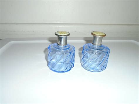 Vintage 2 Blue Depression Glass Perfume Bottles 19103337