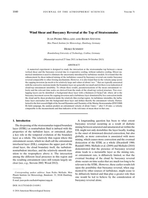 Pdf Wind Shear And Buoyancy Reversal At The Top Of Stratocumulus