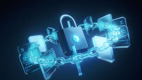 Futuristic Visualization Of Blockchain Security Showing A Glowing Padlock Connected To Data