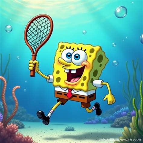 Spongebob Running In Ocean With Net Stable Diffusion Online