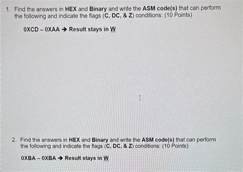solved find the answers in hex and binary and write the asm