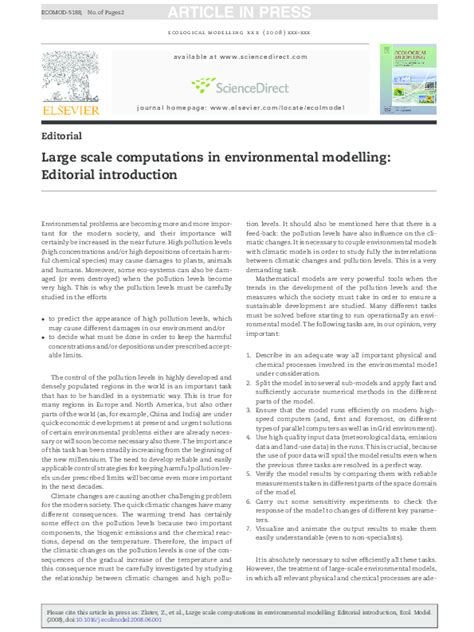 Pdf Large Scale Computations In Environmental Modelling Editorial