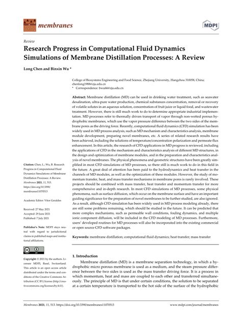 Pdf Research Progress In Computational Fluid Dynamics Simulations Of Membrane Distillation
