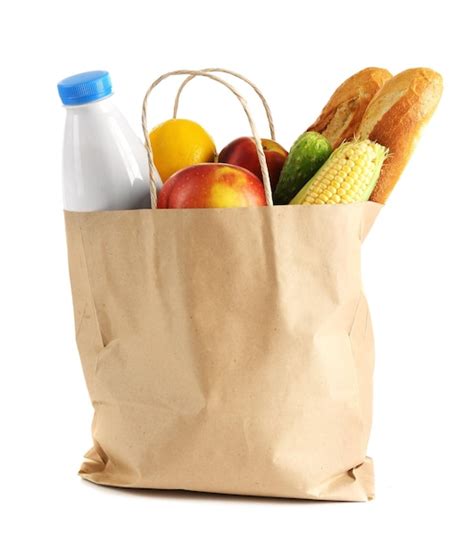 Bolsa De Papel Con Comida Aislado En Blanco Foto Premium