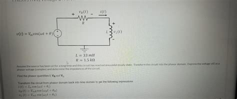 Solved Vr T I T R V C V T Vmcos Wt L MH Chegg Com