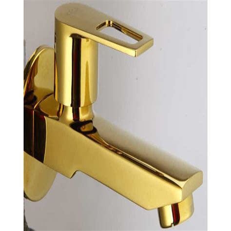 Blue High Pressure Brass Gold Long Body Bathroom Bib Cock With Glossy