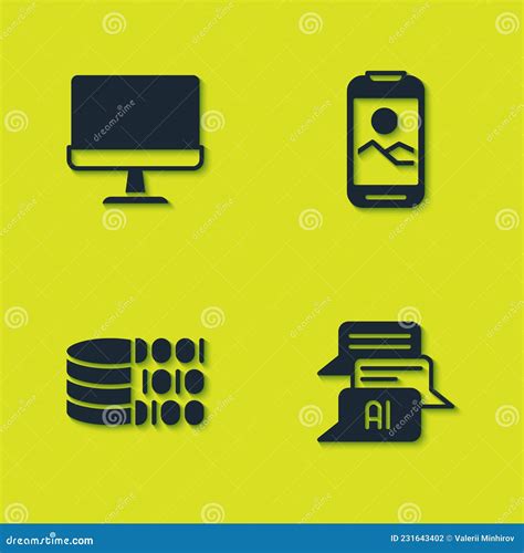Set Computer Monitor Chat Bot Binary Code And Mobile Phone Icon