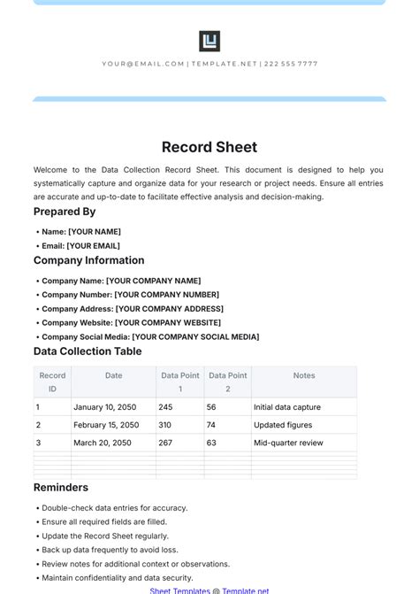 Free Record Sheet Templates Editable And Printable