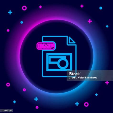 빛나는 네온 라인 Bmp 파일 문서 검은 색 배경에 격리 된 Bmp 버튼 아이콘을 다운로드합니다 Bmp 파일 기호입니다 다채로운 개요 개념 벡터 0명에 대한 스톡 벡터 아트