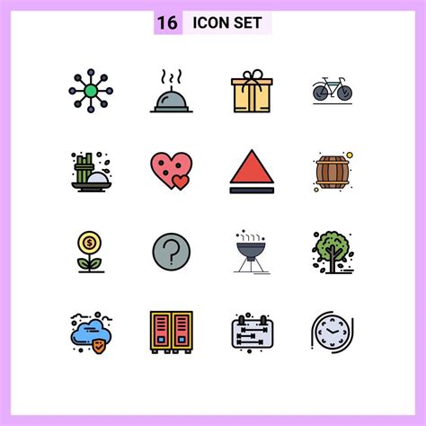 16 Thematic Vector Flat Color Filled Lines And Editable Symbols Of Heart Condiment Motivation