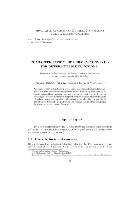 Pdf Characterizations Of Uniform Convexity For Differentiable Functions