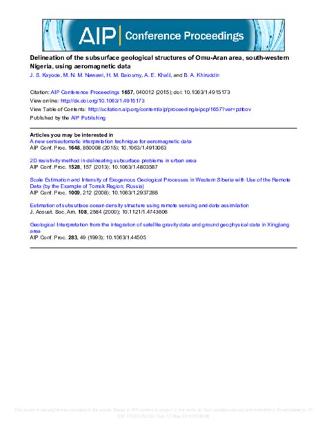 Pdf Delineation Of The Subsurface Geological Structures Of Omu Aran
