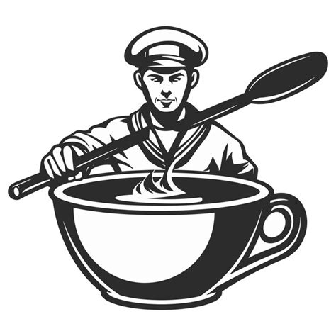 Un Dibujo De Un Hombre Con Una Cuchara En La Mano Y Una Taza De Sopa Vector Premium Generado