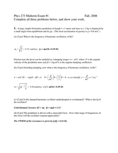 Midterm Exam 1 Problems With Solutions Introduction To Physics Phys