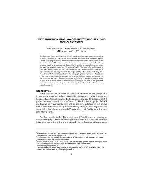 Pdf Wave Transmission At Low Crested Structures Using Neural Networks