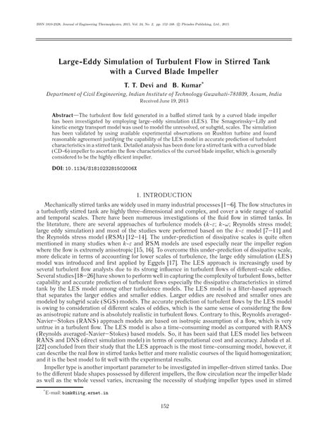 Pdf Large Eddy Simulation Of Turbulent Flow In Stirred Tank With A Curved Blade Impeller