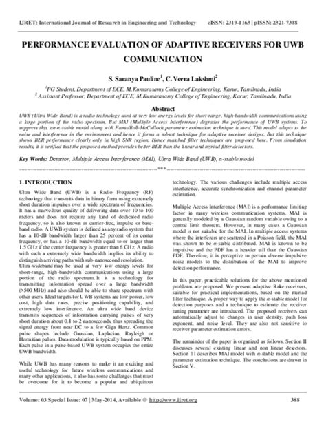 Pdf Performance Evaluation Of Adaptive Receivers For Uwb