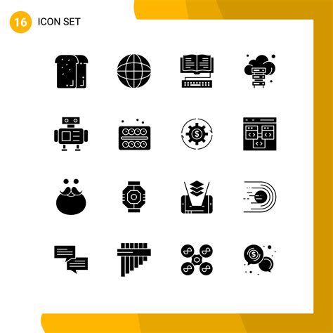 16 Universal Solid Glyph Signs Symbols Of Robot Storage Multimedia Server Key Editable Vector