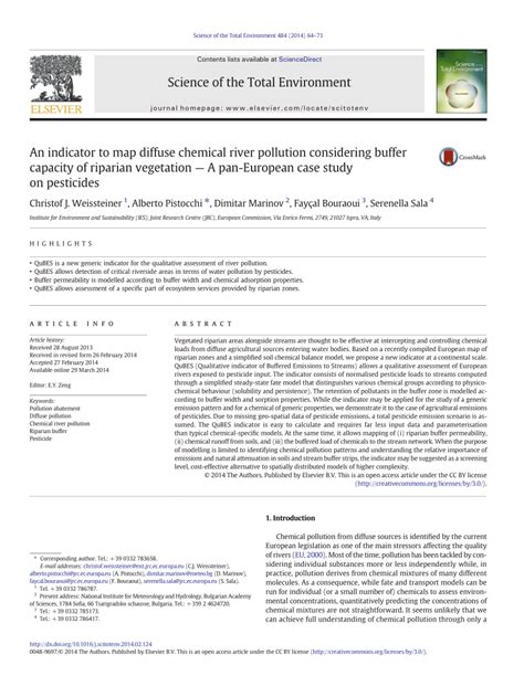 Pdf An Indicator To Map Diffuse Chemical River Pollution Considering Buffer Capacity Of