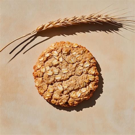 Oatmeal Cookie With Wheat Ears Premium Ai Generated Image