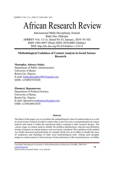 Pdf Methodological Usefulness Of Content Analysis In Social Science