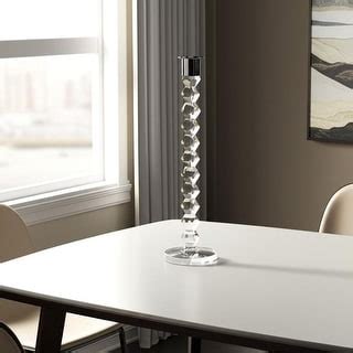 14 Clear And Silver Geo Stacks Crystal Tabletop Taper Candlestick