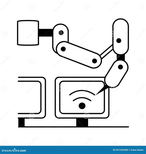 Icon Of An Automated Robotic Arm Assembly Line Focused On Lcd Screen Production Stock
