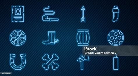 세트 라인 다이너마이트 폭탄 리볼버 실린더 교차 화살표 카우보이 부츠 오래된 나무 바퀴 서부 포스터 를 원하기 건 파우더 배럴과 흡연 파이프 아이콘 벡터 벡터에 대한 스톡