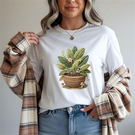 Botanical Potted Plant Illustration T Shirt Nature Inspired Graphic