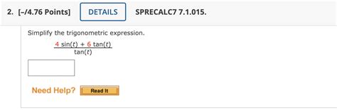 Solved Simplify The Trigonometric Expression Chegg Com