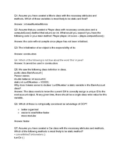 Comp1006 Study Q1 Assume You Have Created A Movie Class With The