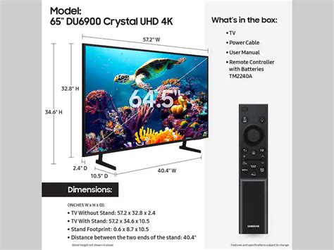 Samsung 65” Class Du6900 Series Crystal Uhd 4k Smart Tizen Tv 2024