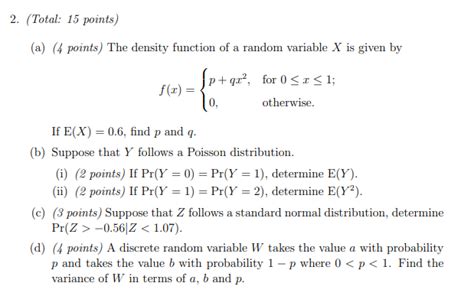 Solved A Points The Density Function Of A Random Chegg
