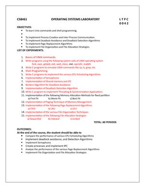 OS LAB Os Lab Manual OPERATING SYSTEM LAB MANUAL Ex BASICS OF UNIX COMMANDS INTRODUCTION