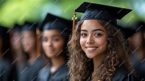 Graduation Ceremony With Students In Caps And Gowns Premium Ai