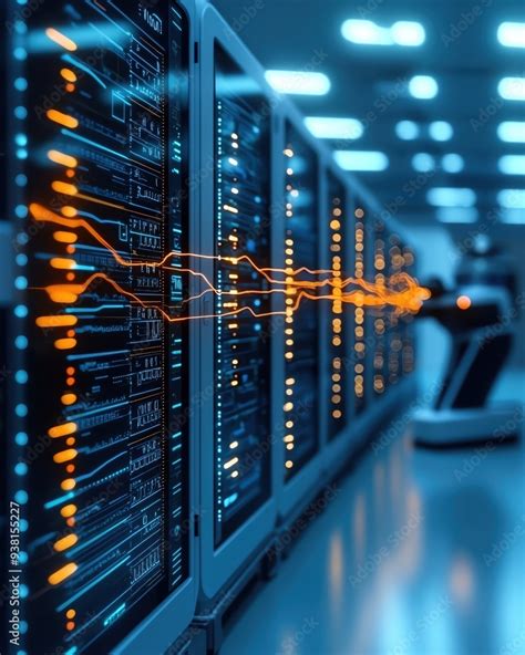 Futuristic Data Center With Advanced Server Technology And Vibrant Data Streams Showcasing