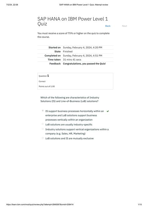 SOLUTION Sap Hana On Ibm Power Level Quiz Attempt Review Studypool
