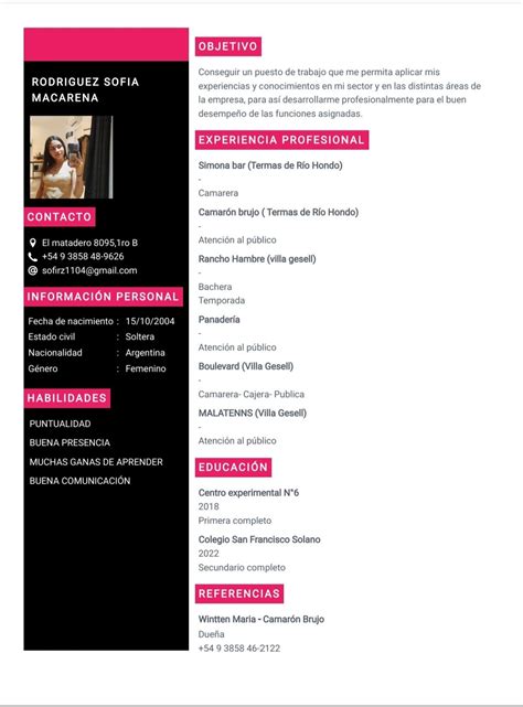 Hola Buenos Días Mi Nombre Es Sofia Macarena Rodriguez Tengo 19 Años