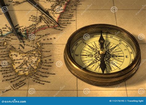 Old Map Of Australia With Compass Stock Image Image Of Antique Chart