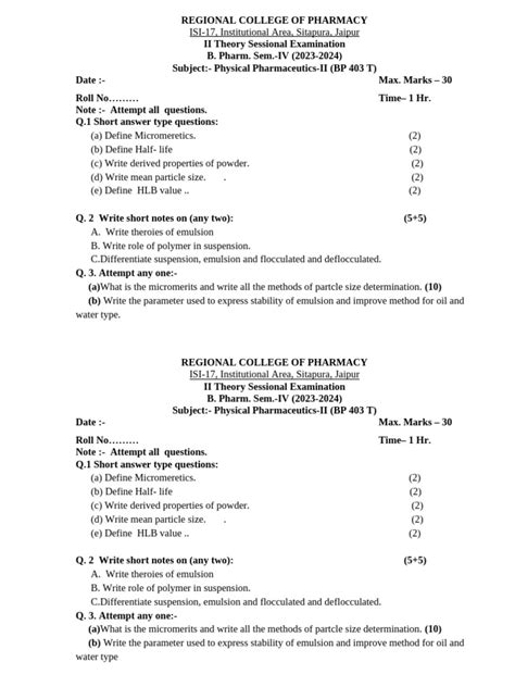 Physical Pharmaceutics Ii Pdf Emulsion Suspension Chemistry