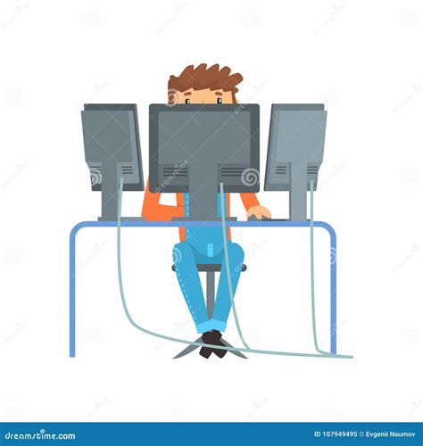 Engineer System It Administrator At Work Networking Service Cartoon