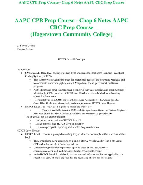 AAPC CPB Prep Course Chap Notes AAPC CBC Prep Course Lecture Notes Medicine Docsity