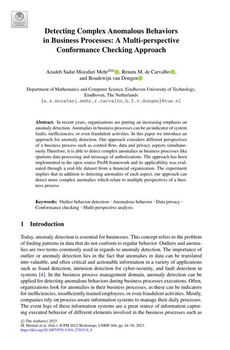 Pdf Detecting Complex Anomalous Behaviors In Business Processes A Multi Perspective