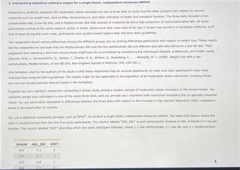 Solved 2 Interpreting Statistical Software Output For A