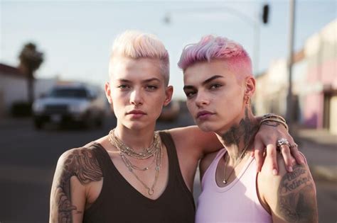Premium Photo Two Beautiful Young Nonbinary Persons Looking At The