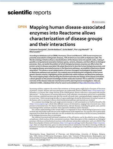 Pdf Mapping Human Disease Associated Enzymes Into Reactome Allows Characterization Of Disease