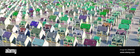 Abstract Array Of Colorful Miniature Houses In A Surreal Checkerboard