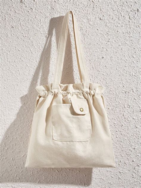 Pocket Side Canvas Tote Bag With Drawstring Artofit